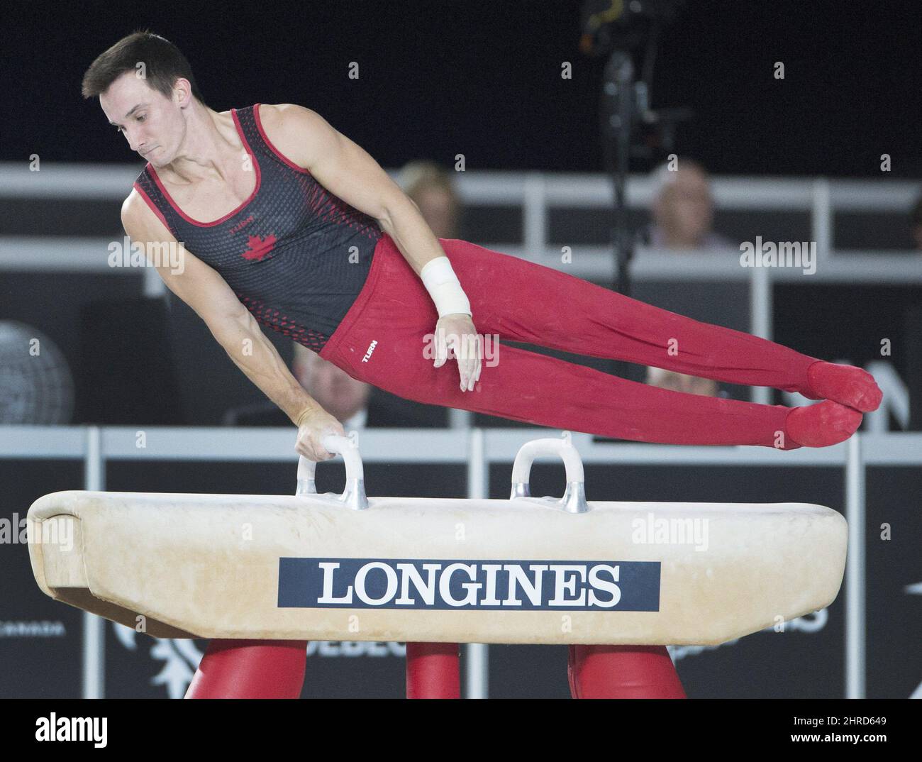 Canada's Zachary Clay performs on the pommel horse during the Men's ...