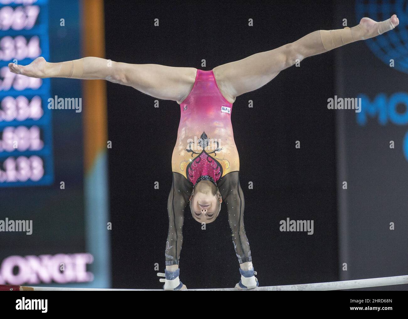 Bronze medalist Elena Eremina of Russia, performs on the uneven bars ...