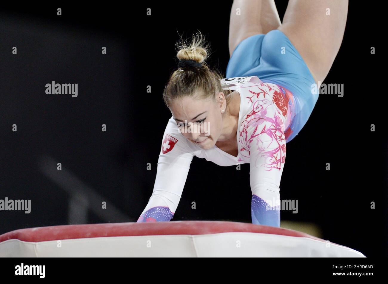 Giulia Steingruber, of Switzerland, competes in the vault event of the ...