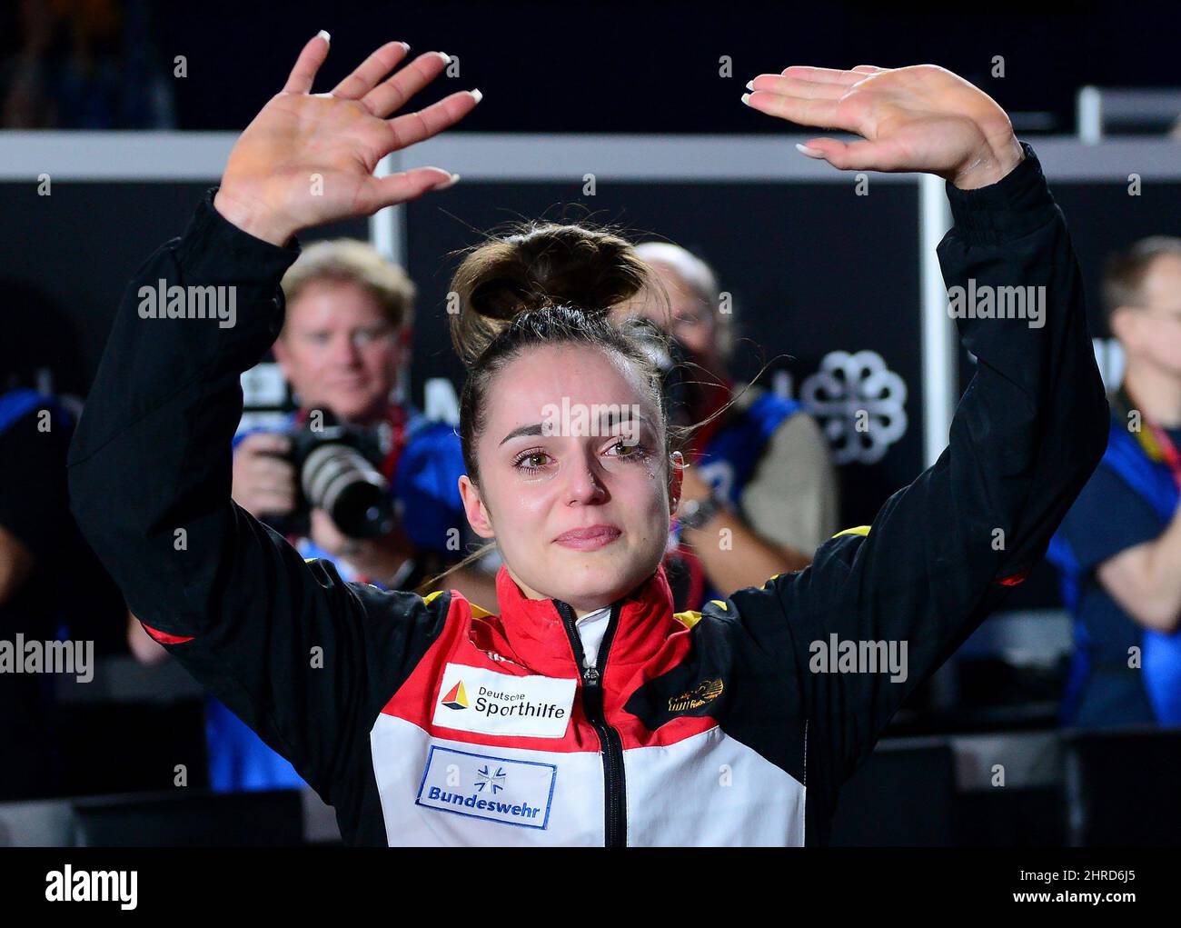 Pauline Schaefer, of Germany, celebrates as she wins the women's ...