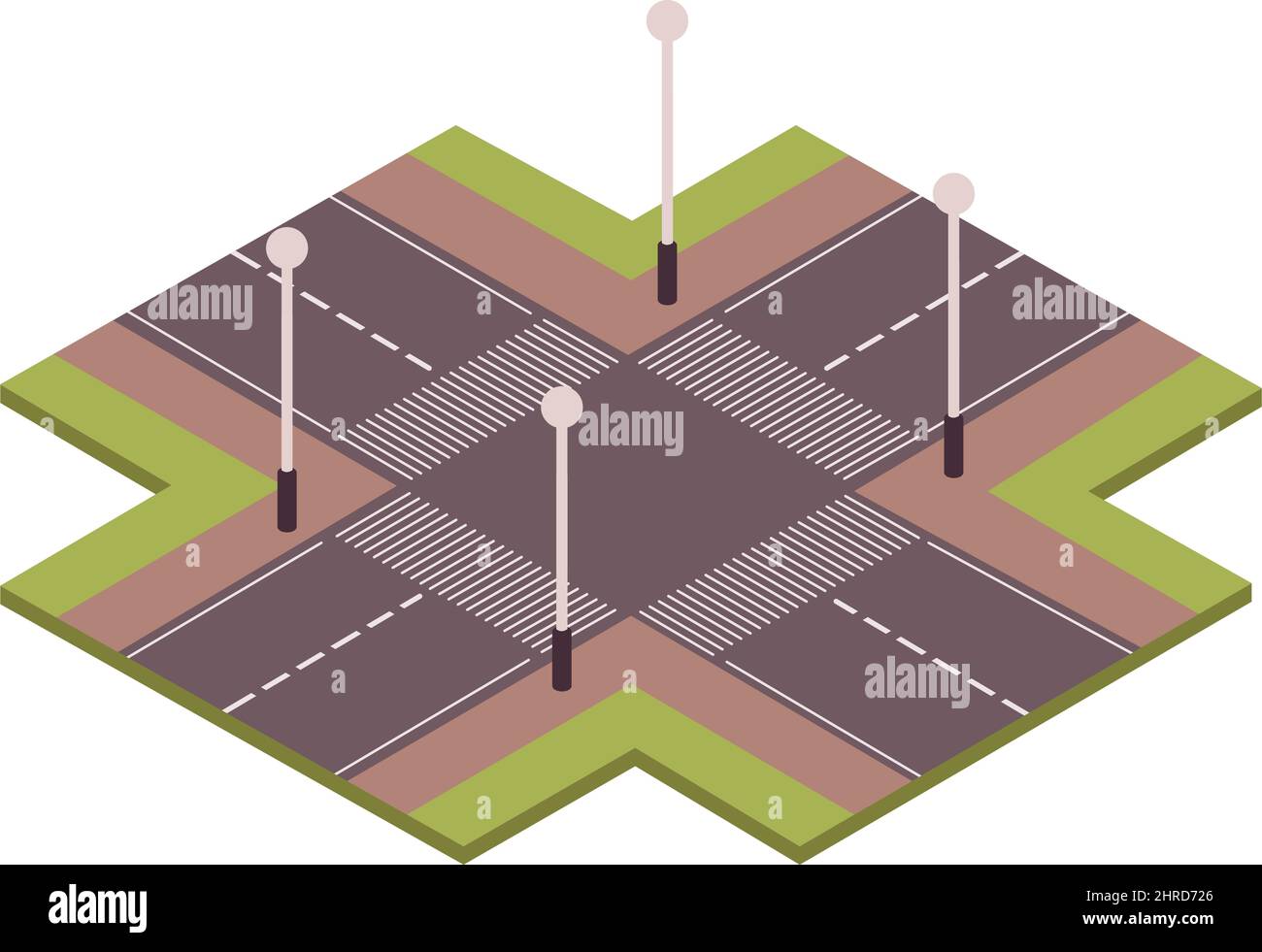Road set isometric composition with view of uncontrolled road ...