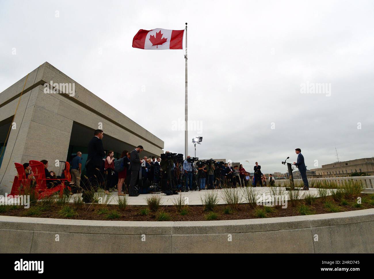 Prime Minister Justin Trudeau speaks during a press conference on the ...