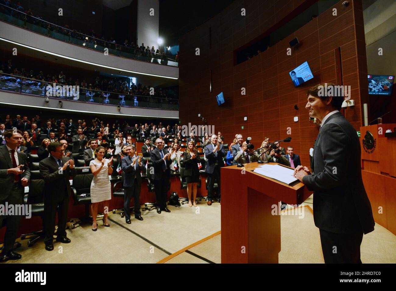 Canadian Prime Minister Justin Trudeau receives a standing ovation as ...