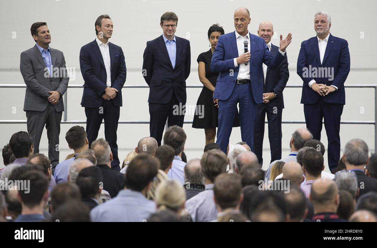 Airbus CEO Tom Enders speaks to Bombardier employees during a visit to ...