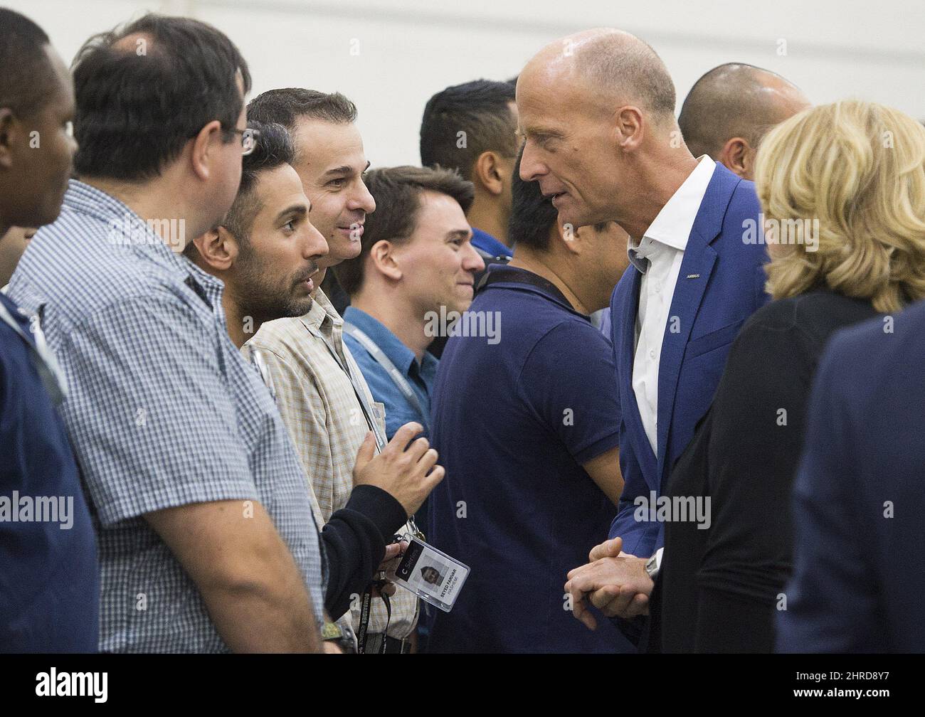 Airbus CEO Tom Enders greets Bombardier employees during a visit to ...