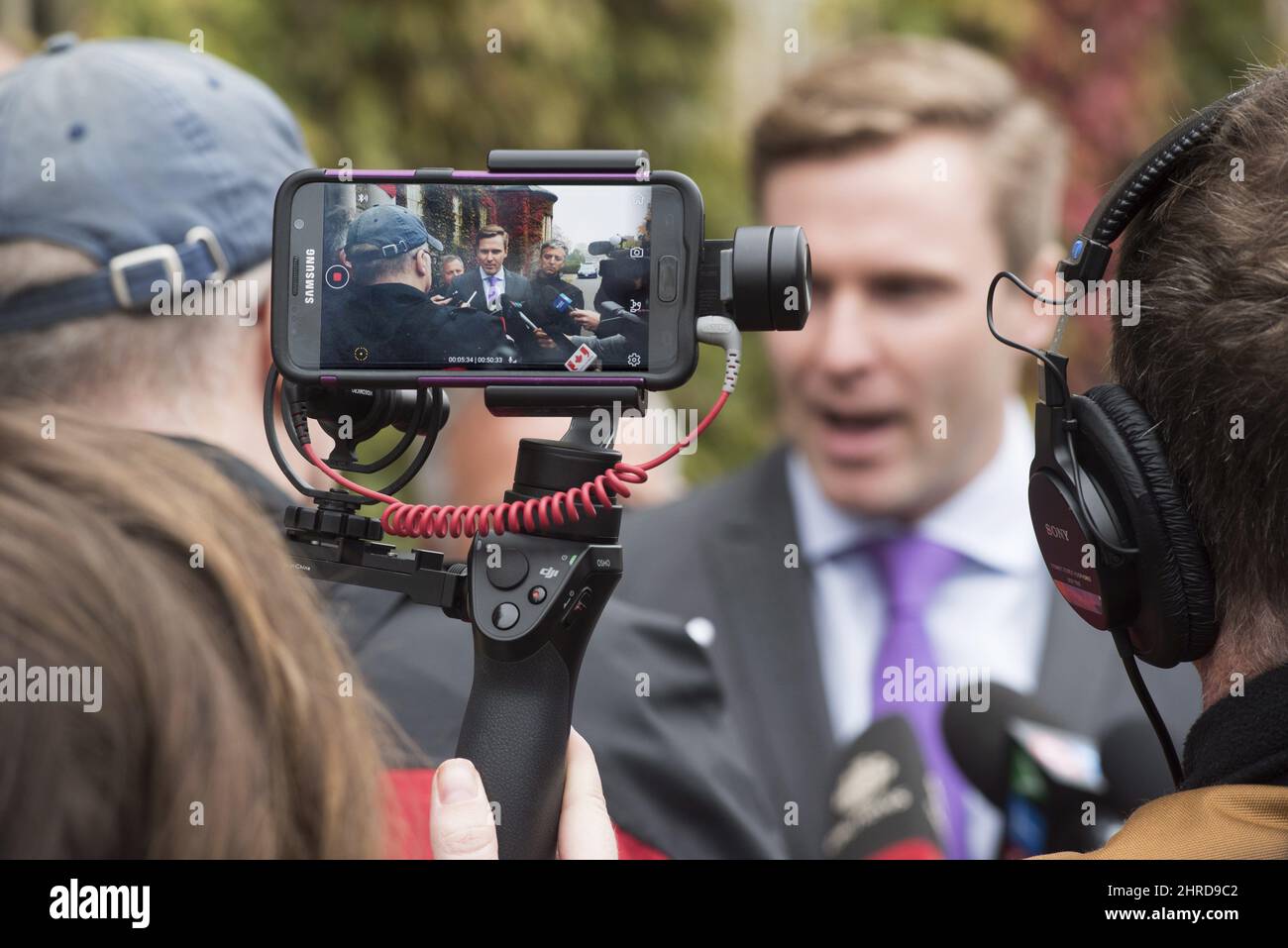 New Brunswick Premier Brian Gallant speaks with reporters outside ...