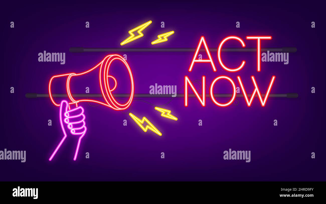 Red round act now neon button on white background. Vector stock ...