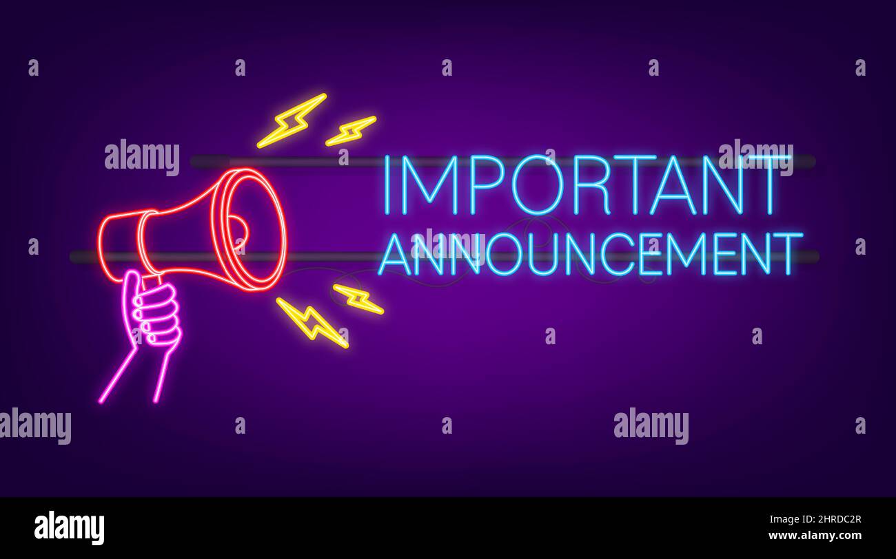 Megaphone with important announcement. Neon icon. Megaphone banner. Web ...