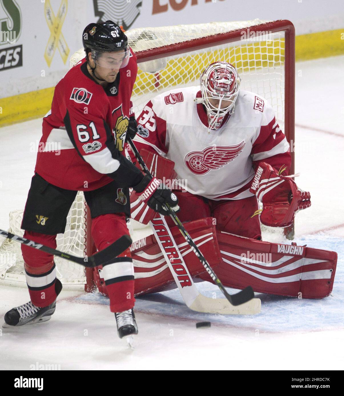 Ottawa Senators right wing Mark Stone tries to deflect the puck past ...