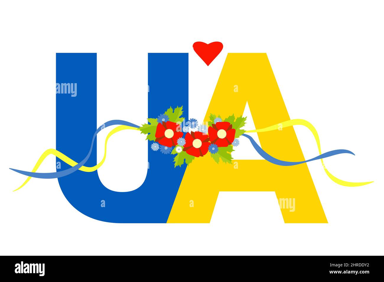 Ukrainian symbol. Country UA - yellow-blue Letters and flower bouquet ...
