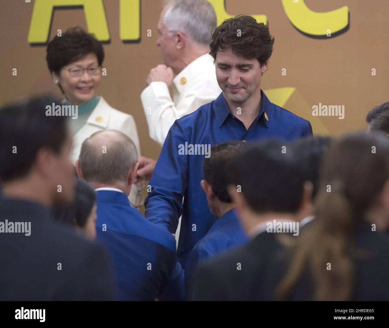Canadian Prime Minister Justin Trudeau shakes hands with Russian ...