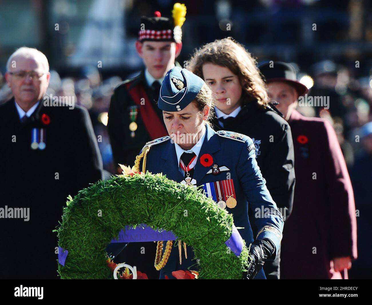 Governor General Julie Payette places a wreath during Remembrance Day ceremonies at the National ...