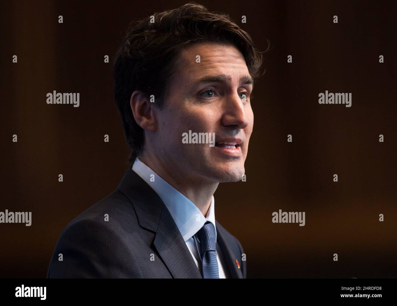 Prime Minister Justin Trudeau addresses delegates during the 2017 ...