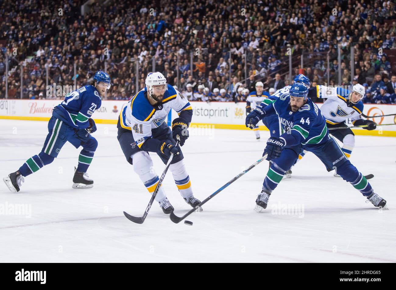 St. Louis Blues' Robert Bortuzzo (41) passes the puck past an ...