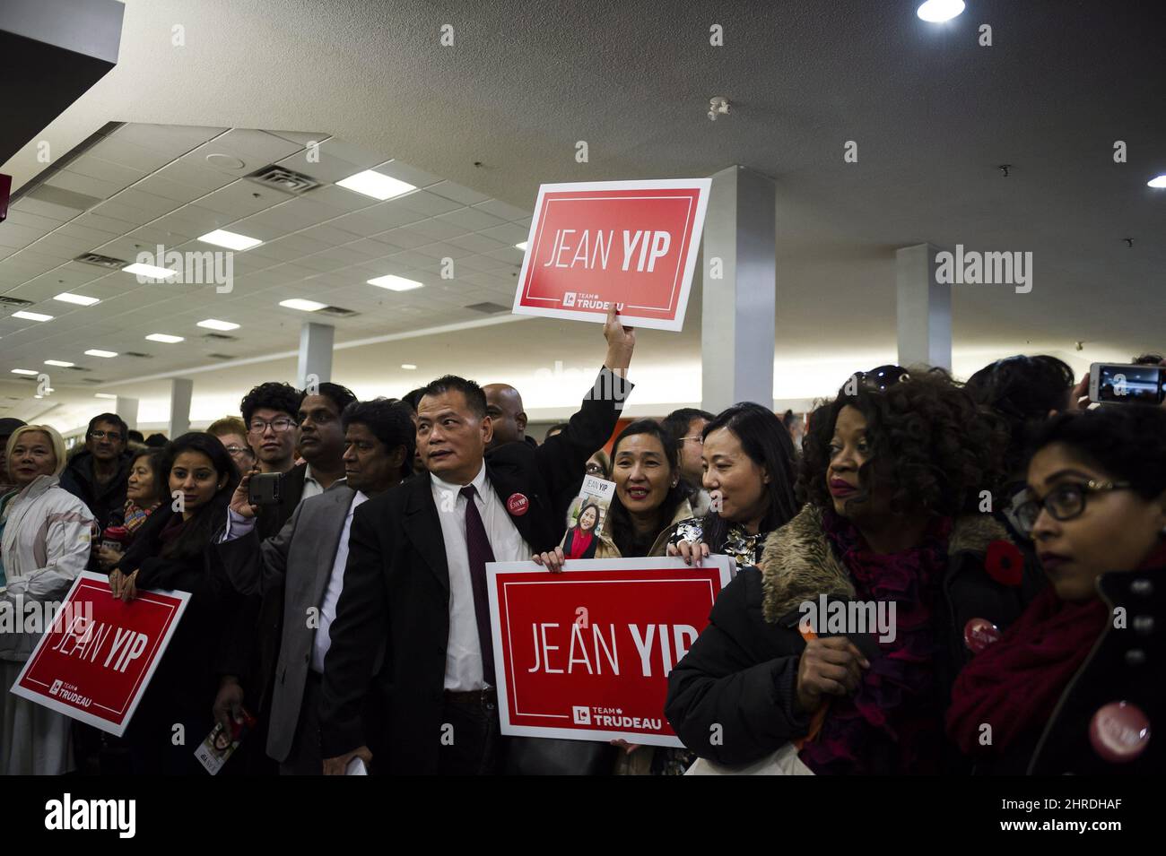 A crowd waits for the arrival of Justin Trudeau and Liberal candidate ...