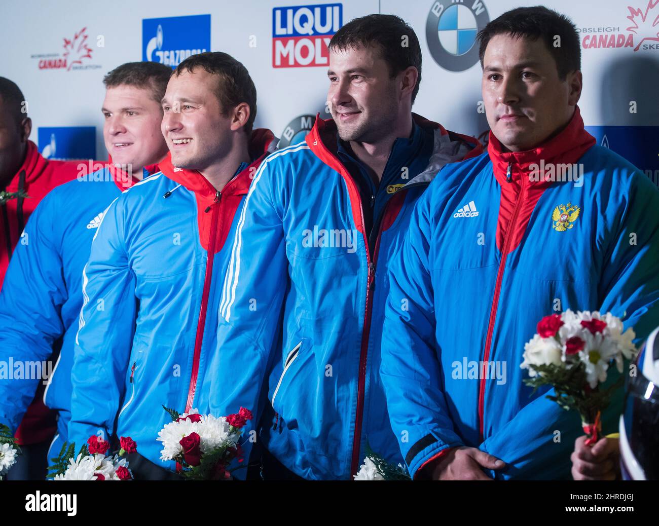 Russia's Aleksei Pushkarev, from left to right, Vasiliy Kondratenko, Ilvir Khuzin and Alexander ...