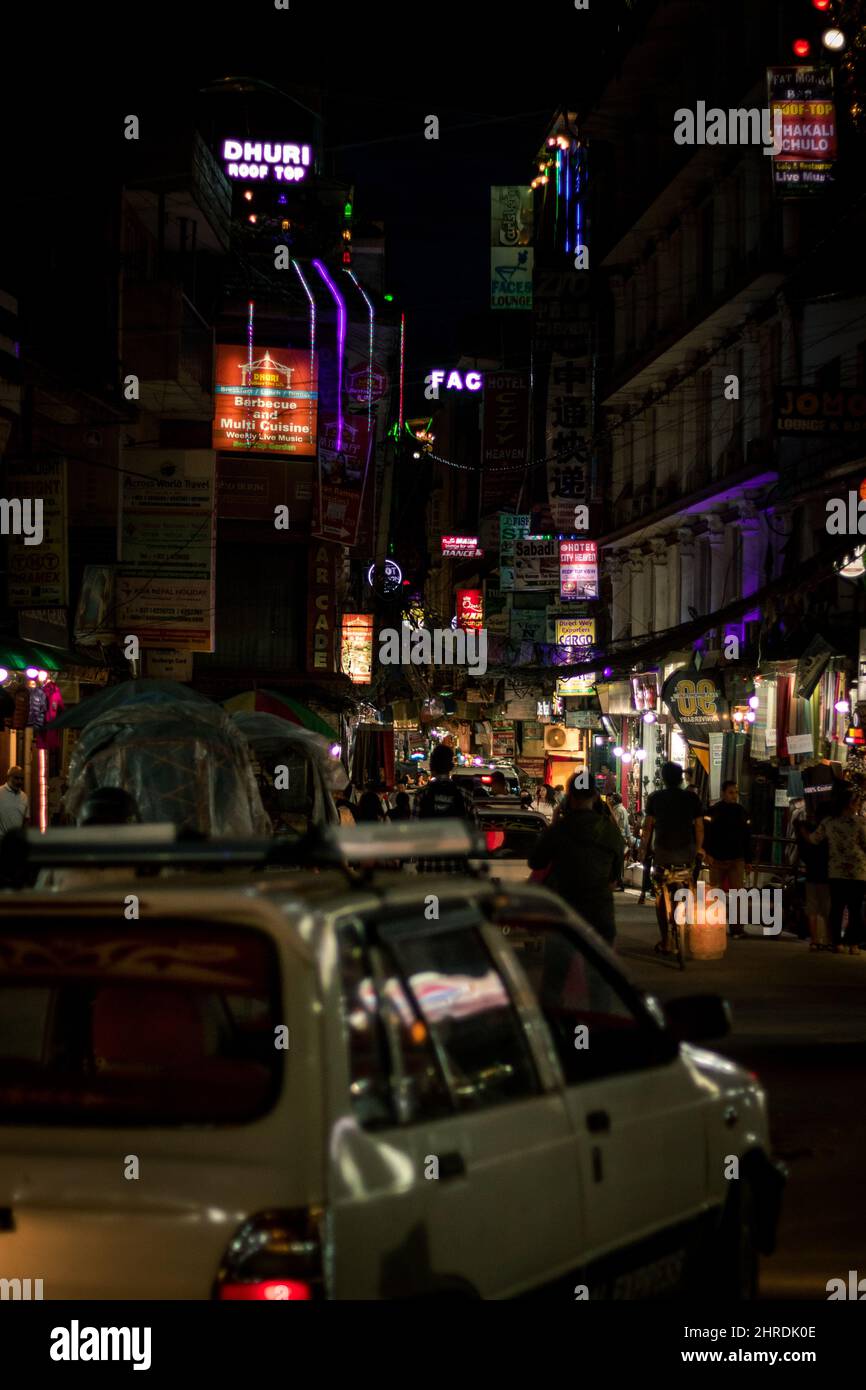 Vertical night view of the city life in Katmandu, Nepal Stock Photo - Alamy