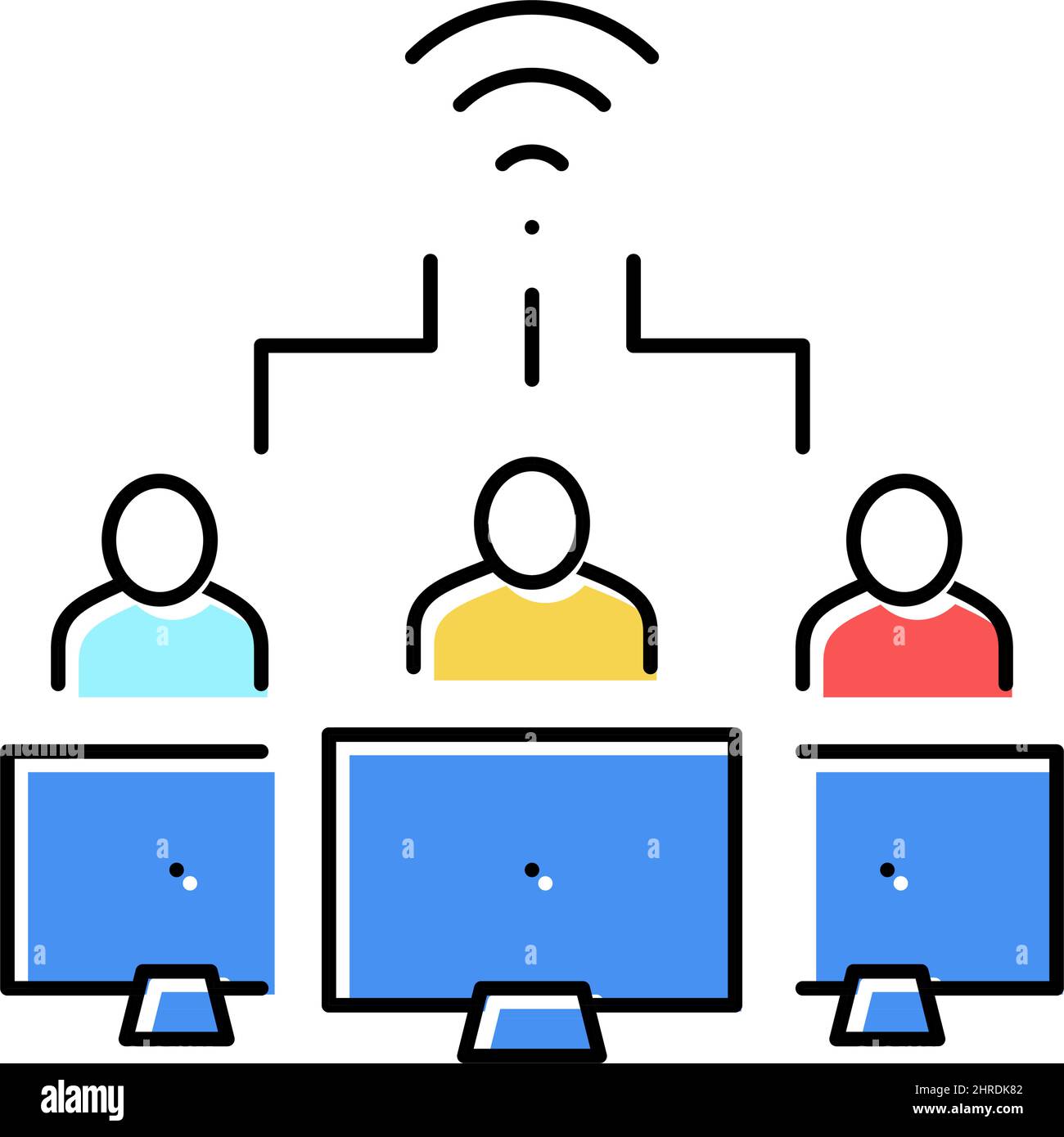 team work wireless internet connection color icon vector illustration ...