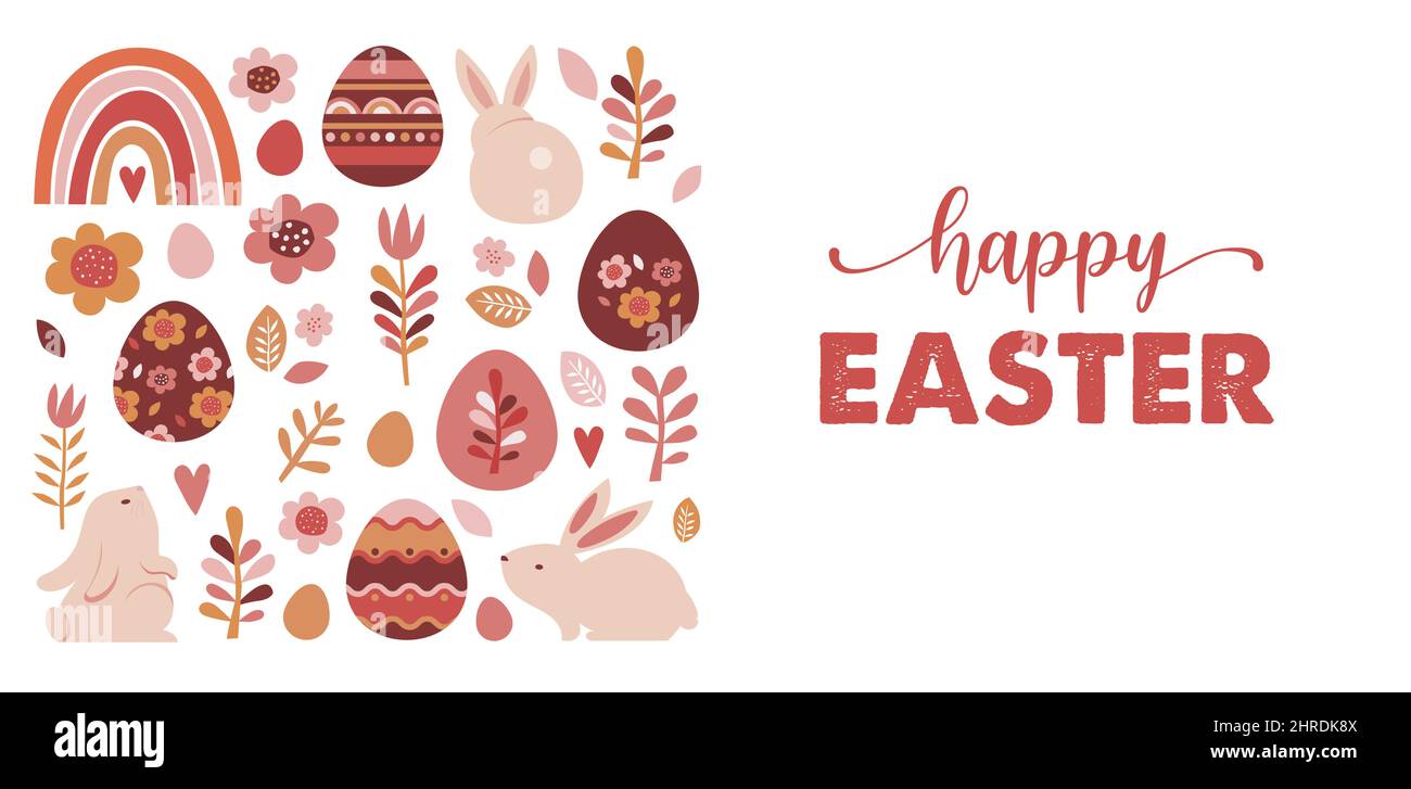 Happy Easter banner, poster, greeting card. Trendy Easter design with ...