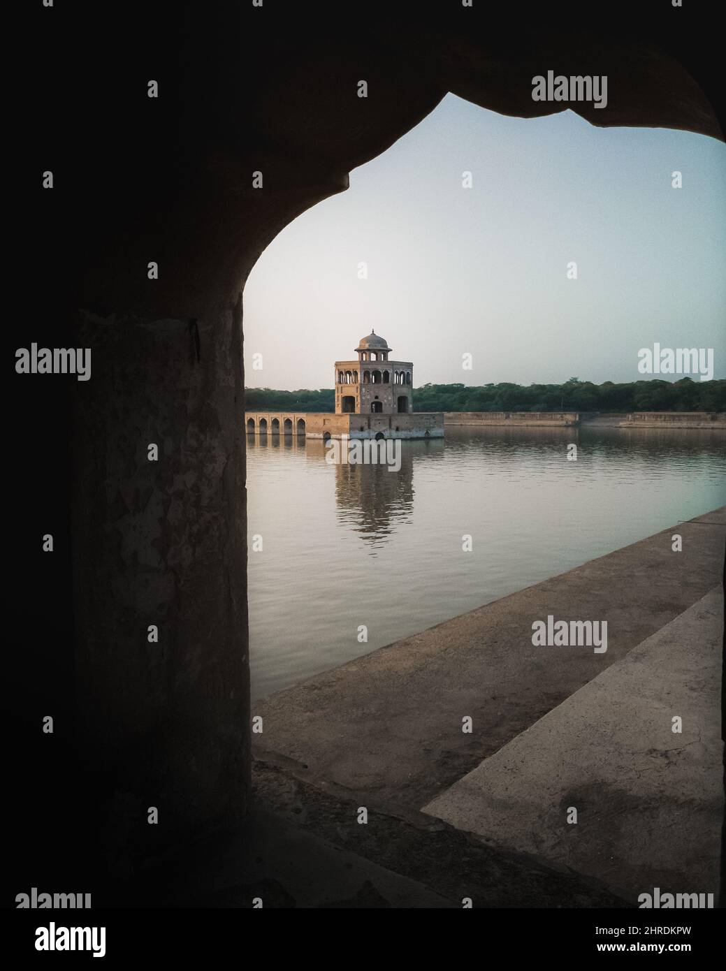 Vertical shot of the famous Hiran Minar in the distance in Skeikhupure ...