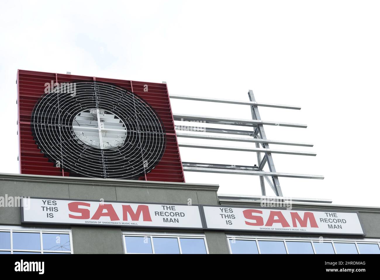 Part of the uncompleted Sam The Record Man sign is shown in Toronto on ...