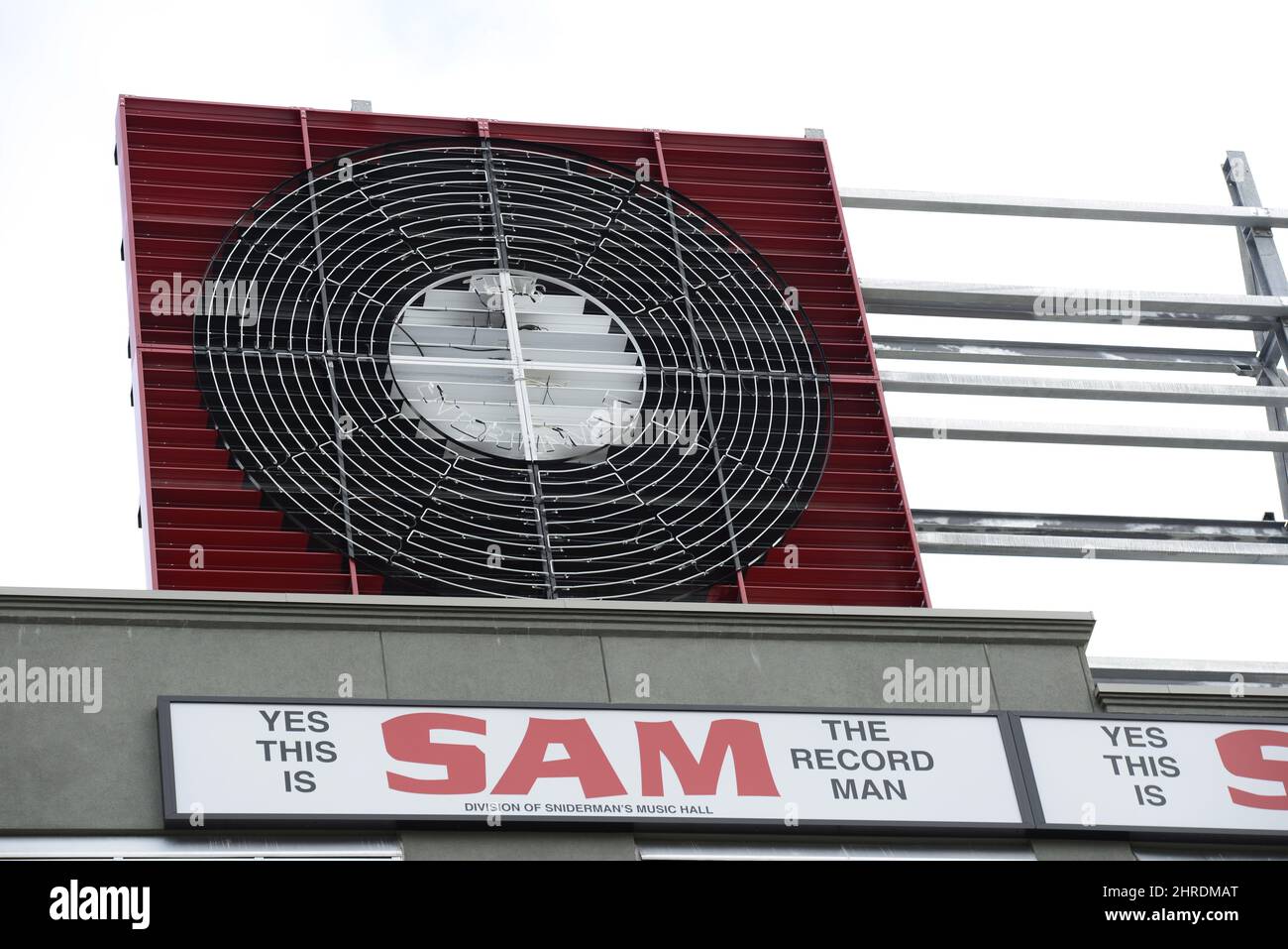 Part of the uncompleted Sam The Record Man sign is shown in Toronto on ...