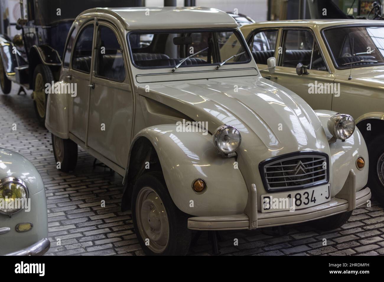 Classic white colored Citroen 2CV car in the museum Stock Photo - Alamy