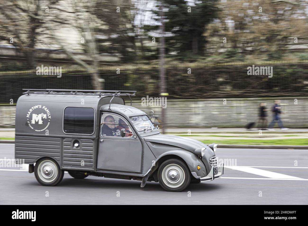 Classic gray colored Citroen 2CV van driving on the street Stock Photo ...