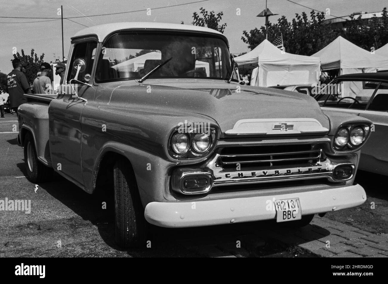 Grayscale of a classic Chevrolet Task Force on the street Stock Photo ...