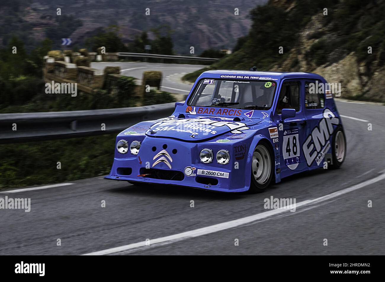 Blue colored classic Citroen 2CV during a rally in Spain Stock Photo ...