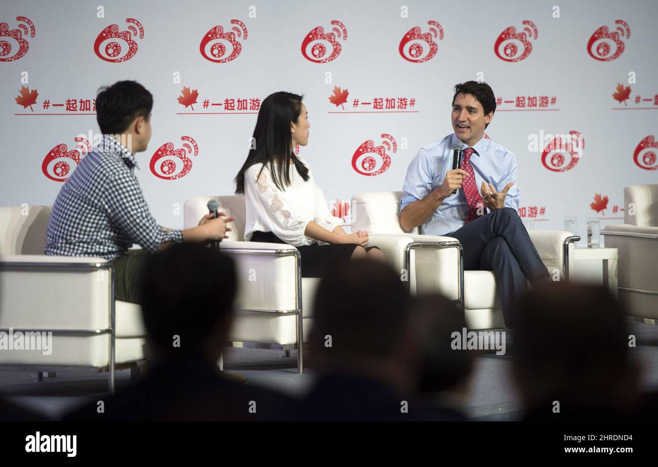 Canadian Prime Minister Justin Trudeau takes part in an event at Sina ...