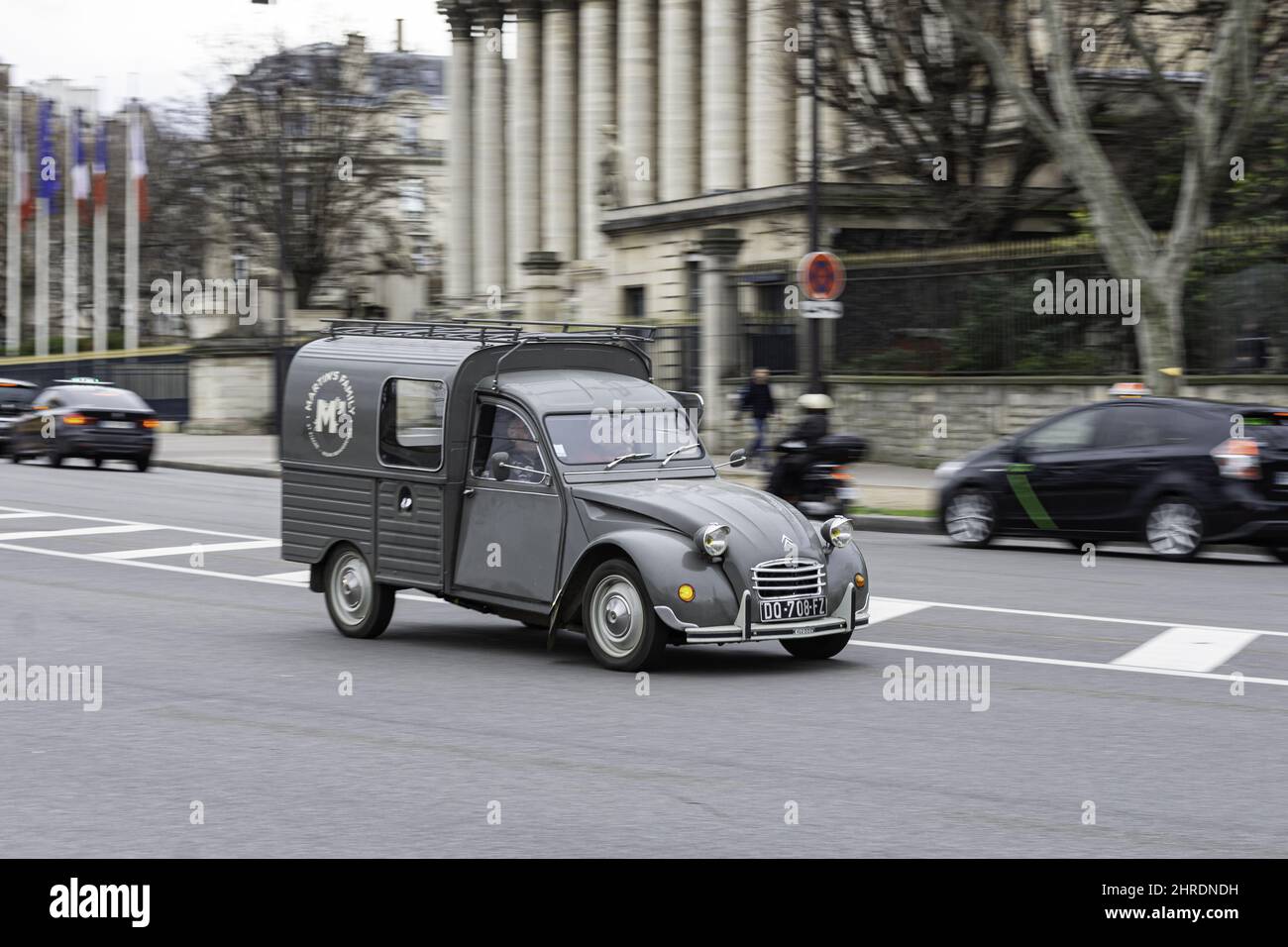 Classic gray colored Citroen 2CV van driving on the street Stock Photo ...
