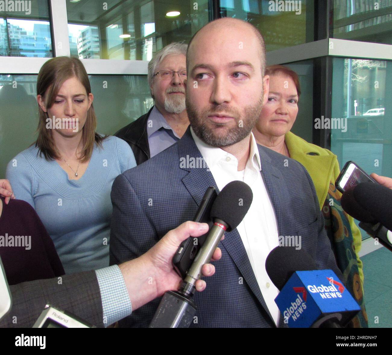 Tyler Madill talks to media as other members of Calgary actress Shannon ...