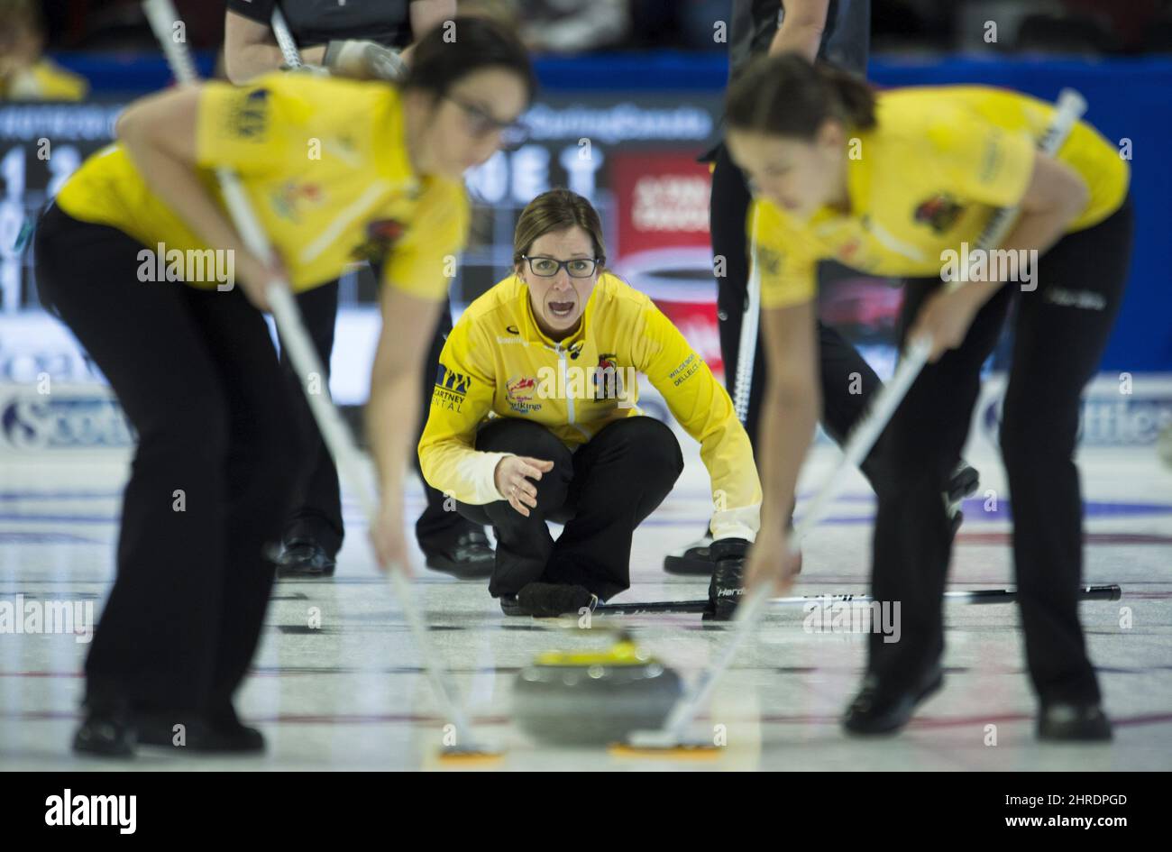 Skip Krista McCarville, from Thunder Bay, Ont. watches her shot ...