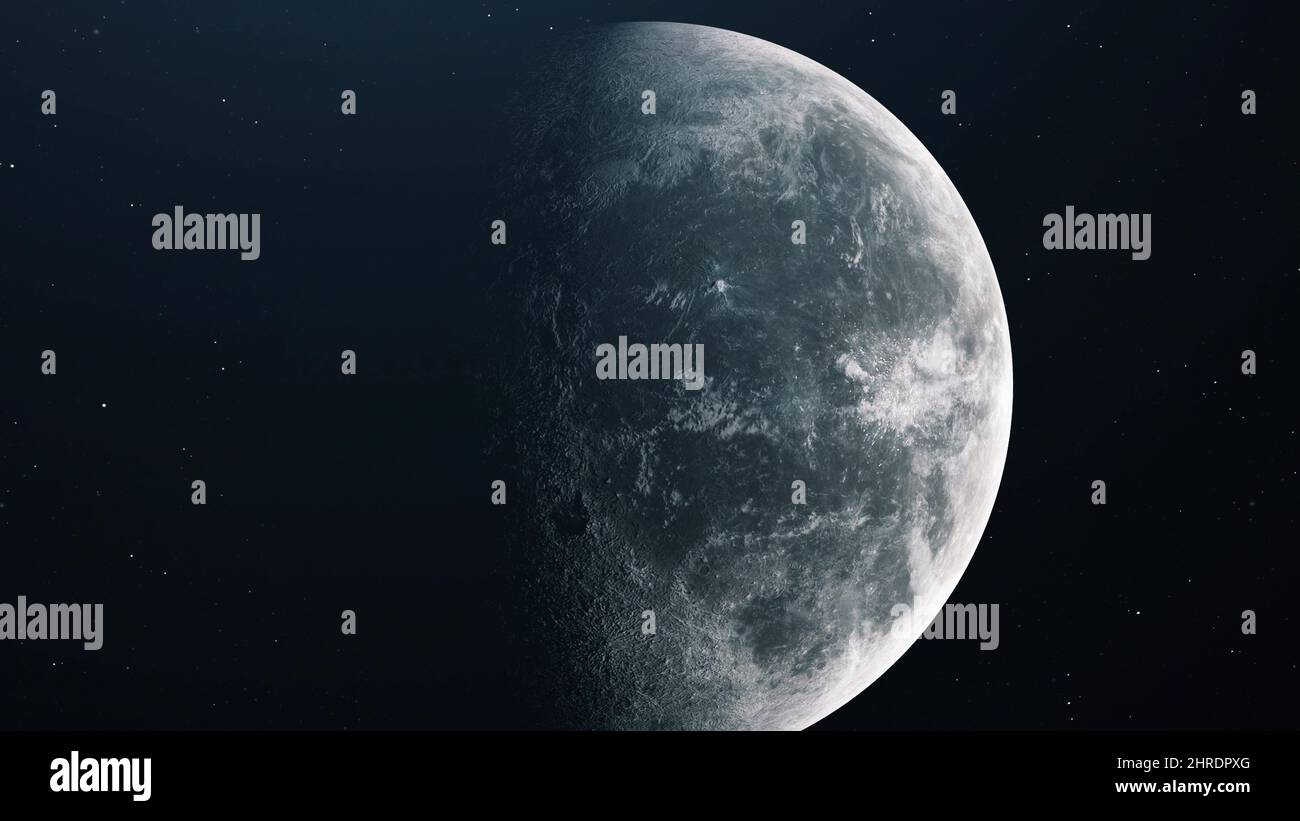 Realistic moon. Moon in open space over stars. 3d rendering Stock Photo ...