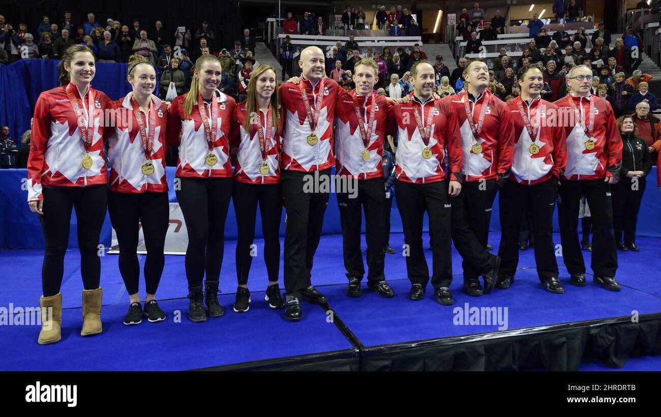 Team Homan and Team Koe pose with their new Olympic uniforms as they ... Team Homan and Team Koe pose with their new Olympic uniforms as they ...