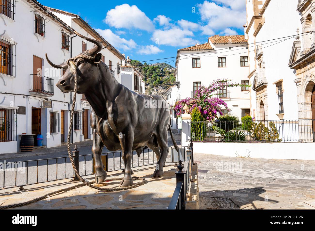 General view of the bronze bull statue celebrating the bull run in ...