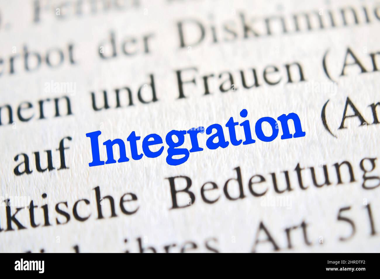 Close-up shot of a highlighted "Integration" word in a German book ...