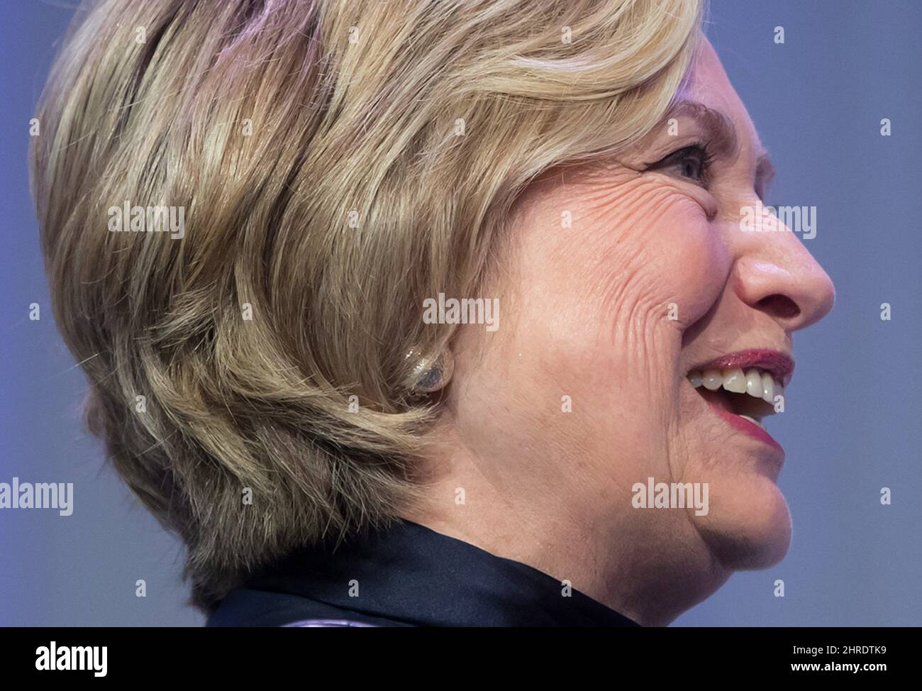 Hillary Clinton walks on stage for a book tour event in Vancouver, B.C ...