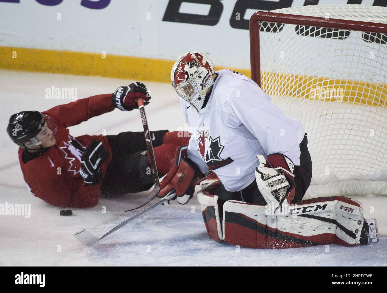 USports goalie Samuel Harvey (1) makes save against Canada's Drake ...