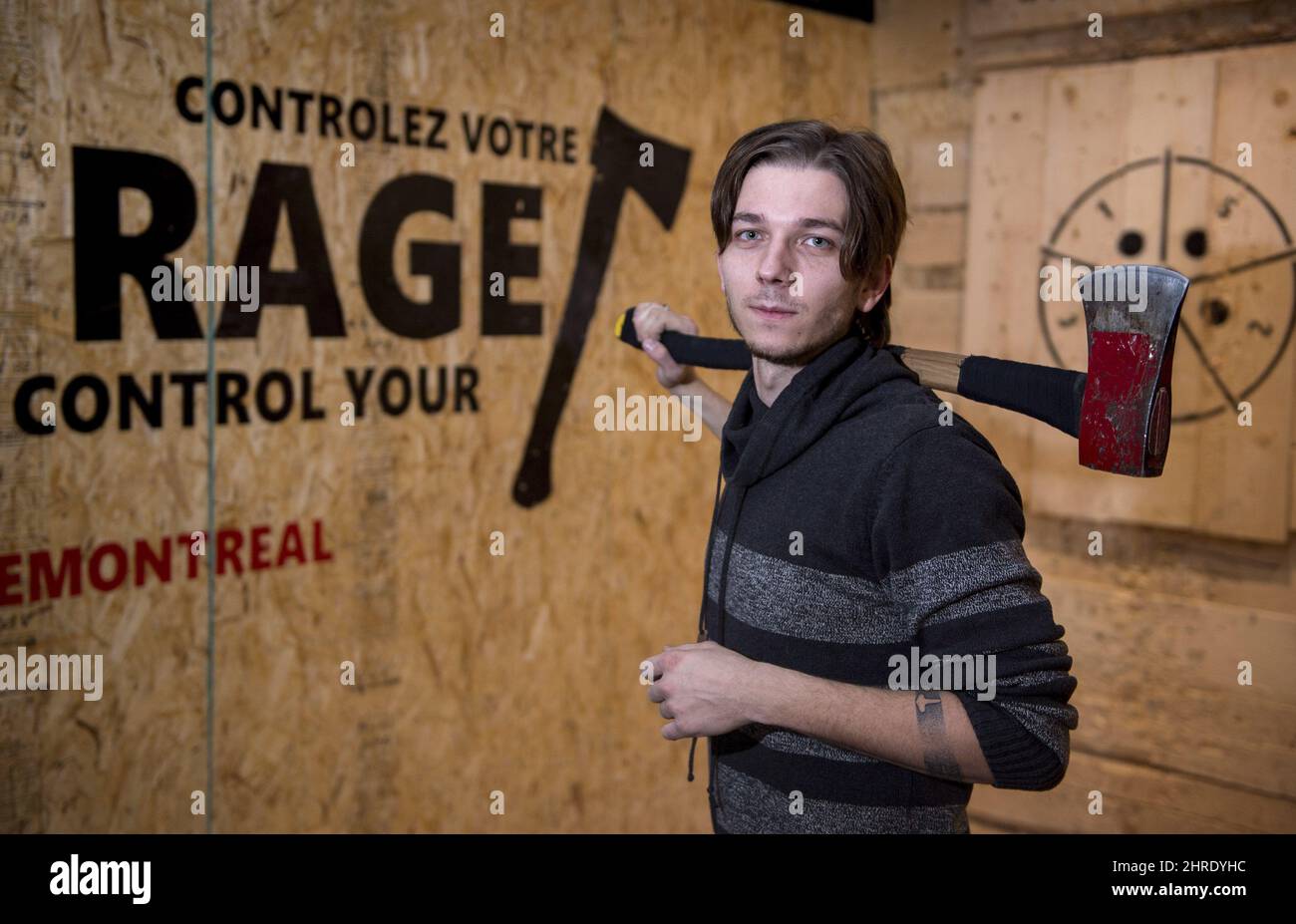Anton Pushkari is seen at the Rage Montreal Axe Throwing Centre Tuesday ...