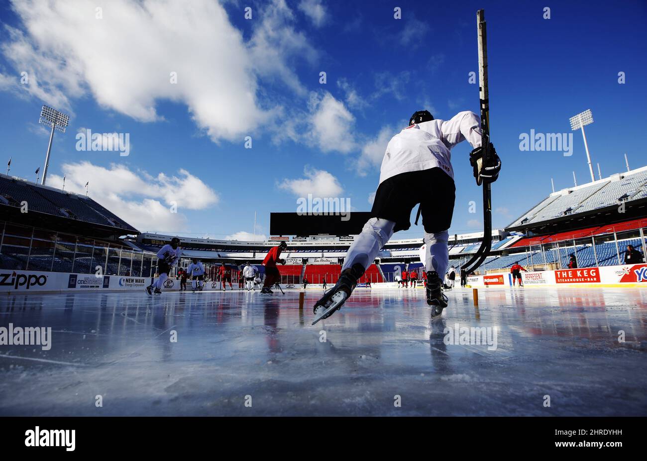 Canada players take the ice during their outdoor hockey practice at New ...