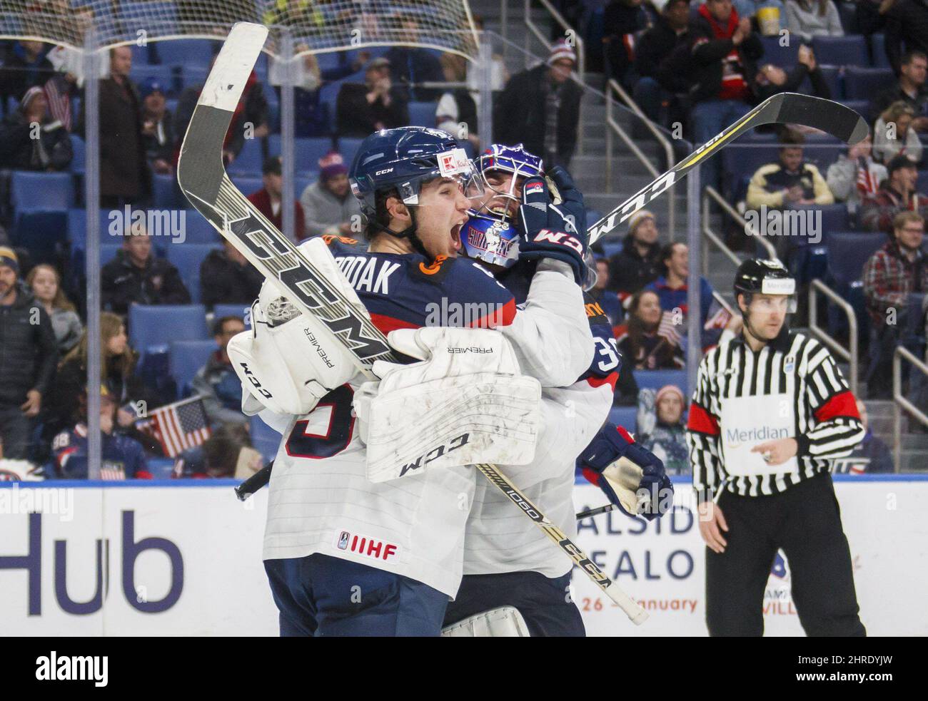 Slovakia's Martin Bodak and goalie Roman Durny, right, celebrate after ...