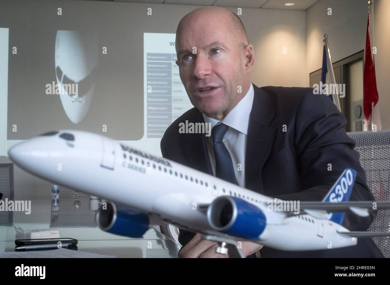Bombardier president and CEO Alain Bellemare responds to a question ...