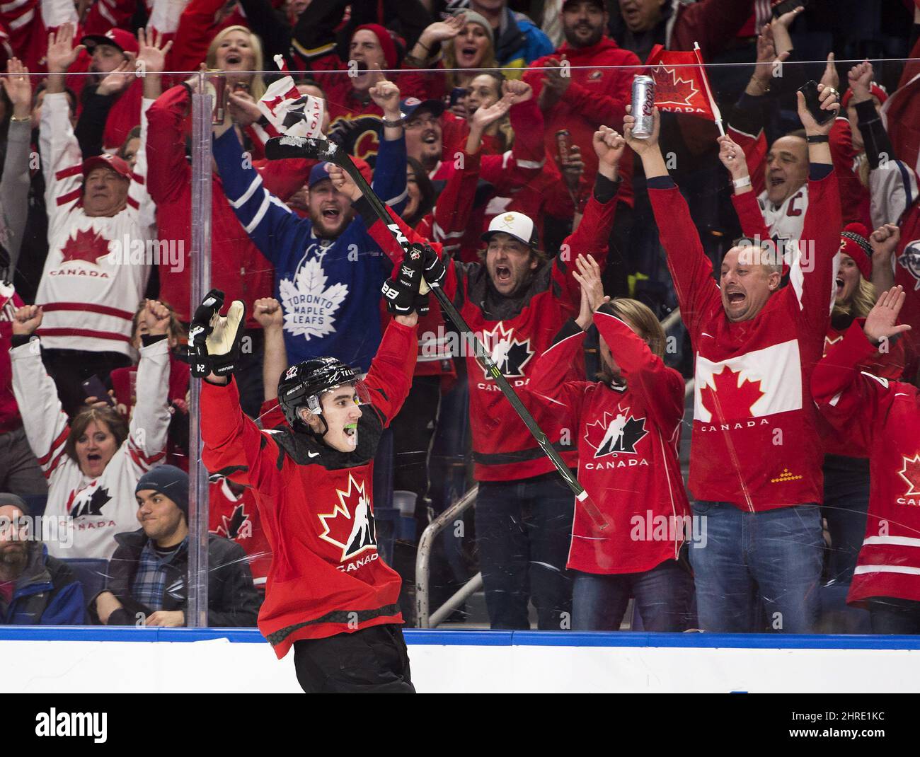 Canada forward Alex Formenton (24) celebrates his empty net goal ...