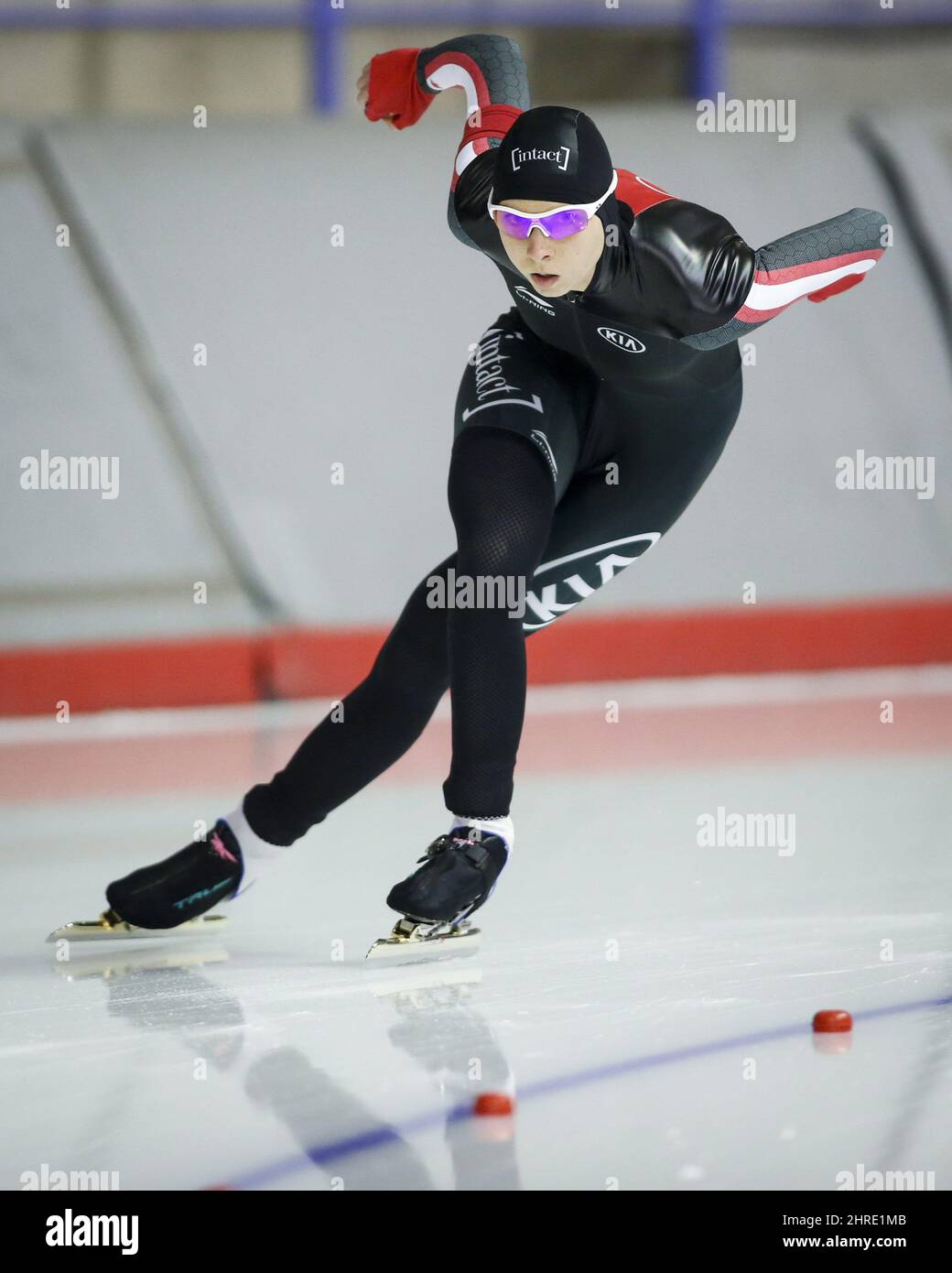 Keri Morrison, from Ontario, skates during the women's 1500-metre race ...