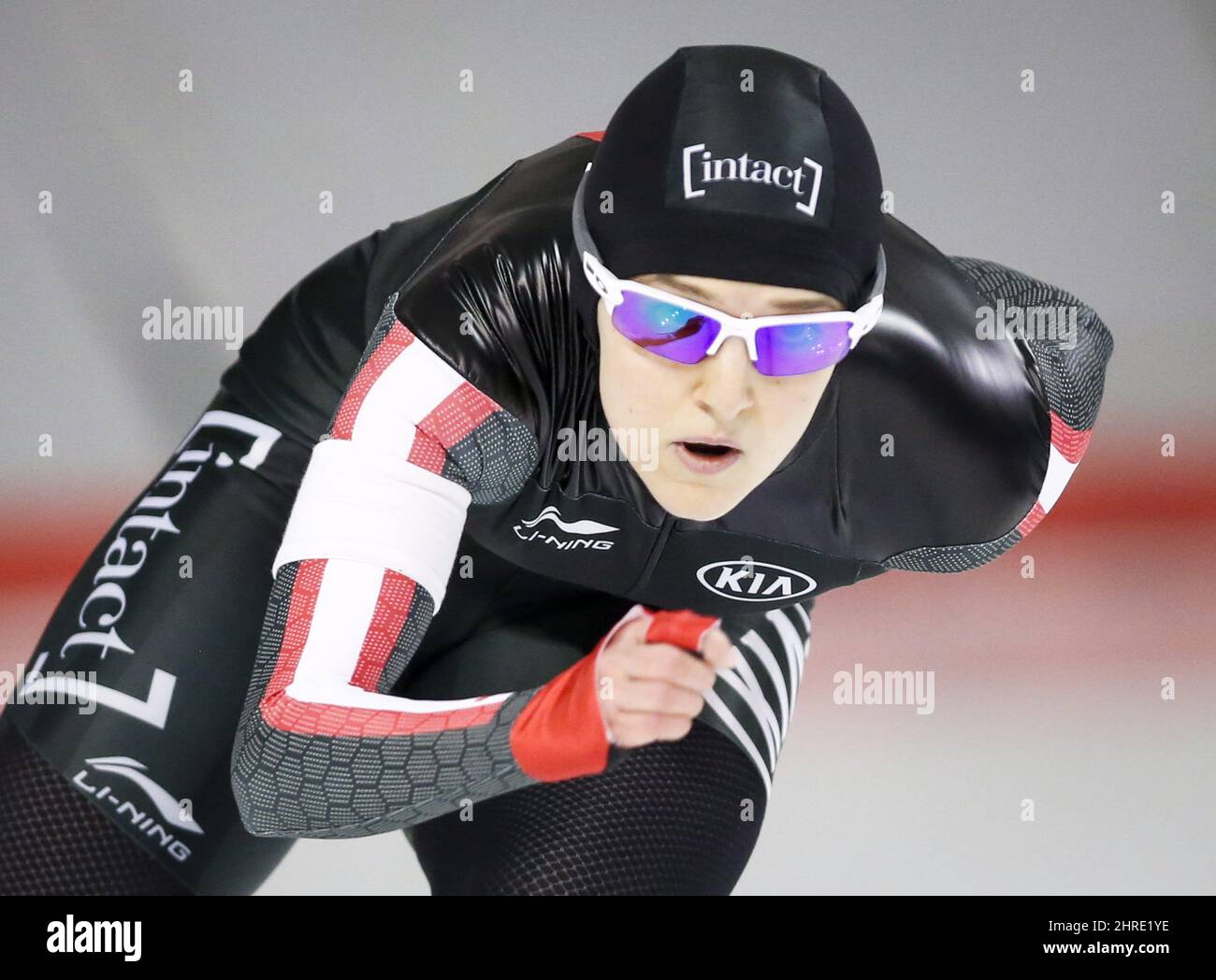 Heather McLean, from Manitoba, skates during the men's 1500-metre race ...