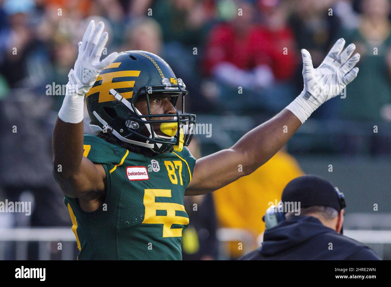 Edmonton Eskimos' Derel Walker (87) celebrates his touchdown during ...