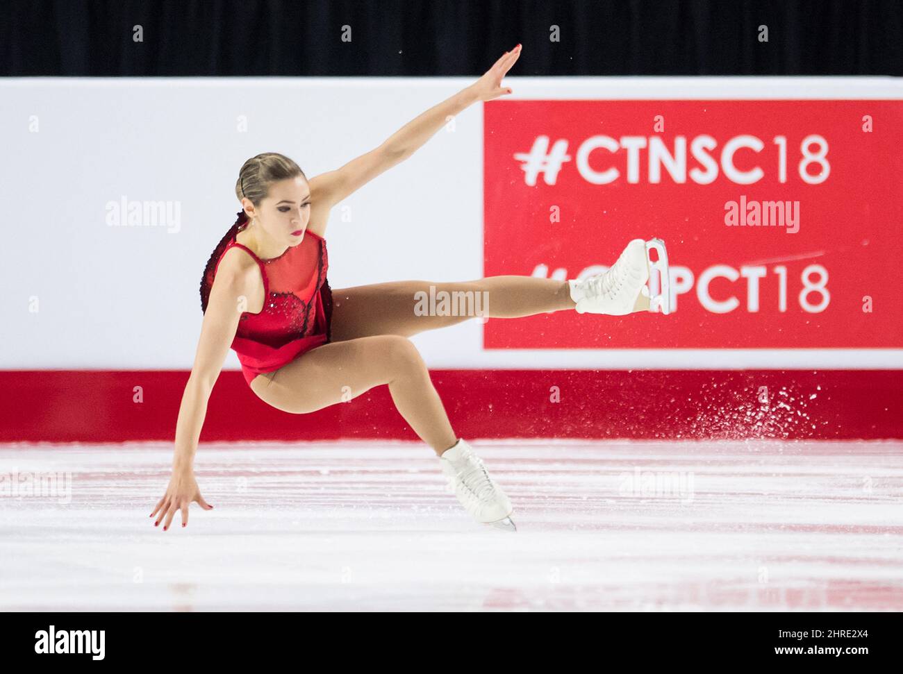 Alaine Chartrand, of Prescott, Ont., falls while performing her short ...