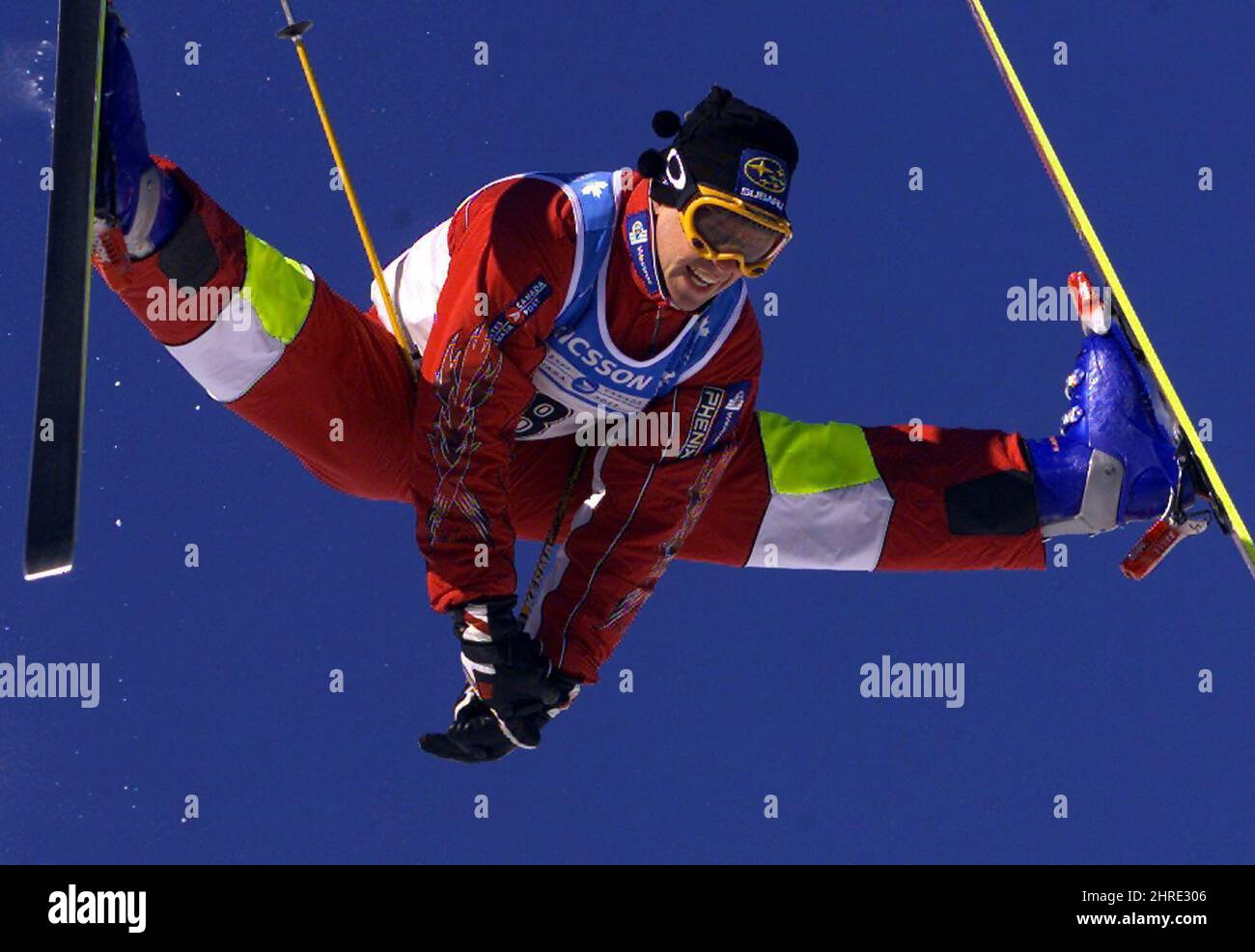 Jean-Luc Brassard of Grande-Ile, Que. does his famous Cossack jump in ...